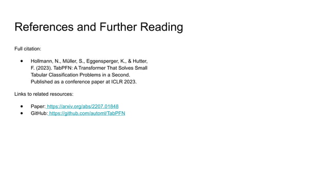 TabPFN: A Transformer That Solves Small Tabular Classification Problems in a Second | PPTX