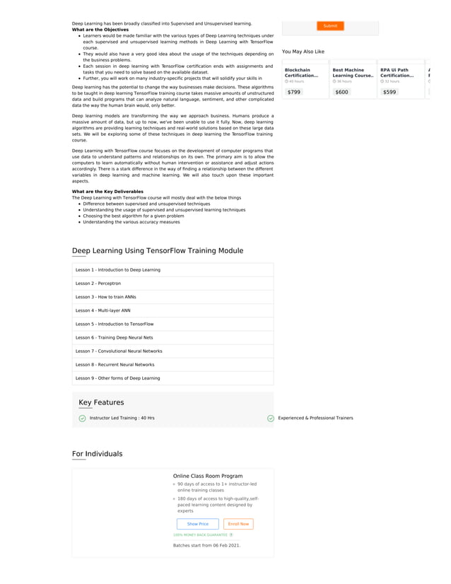 Deep learning with tensor flow course | PDF