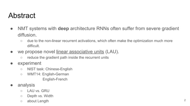 Deep Neural Machine Translation With Linear Associative Unit Ppt