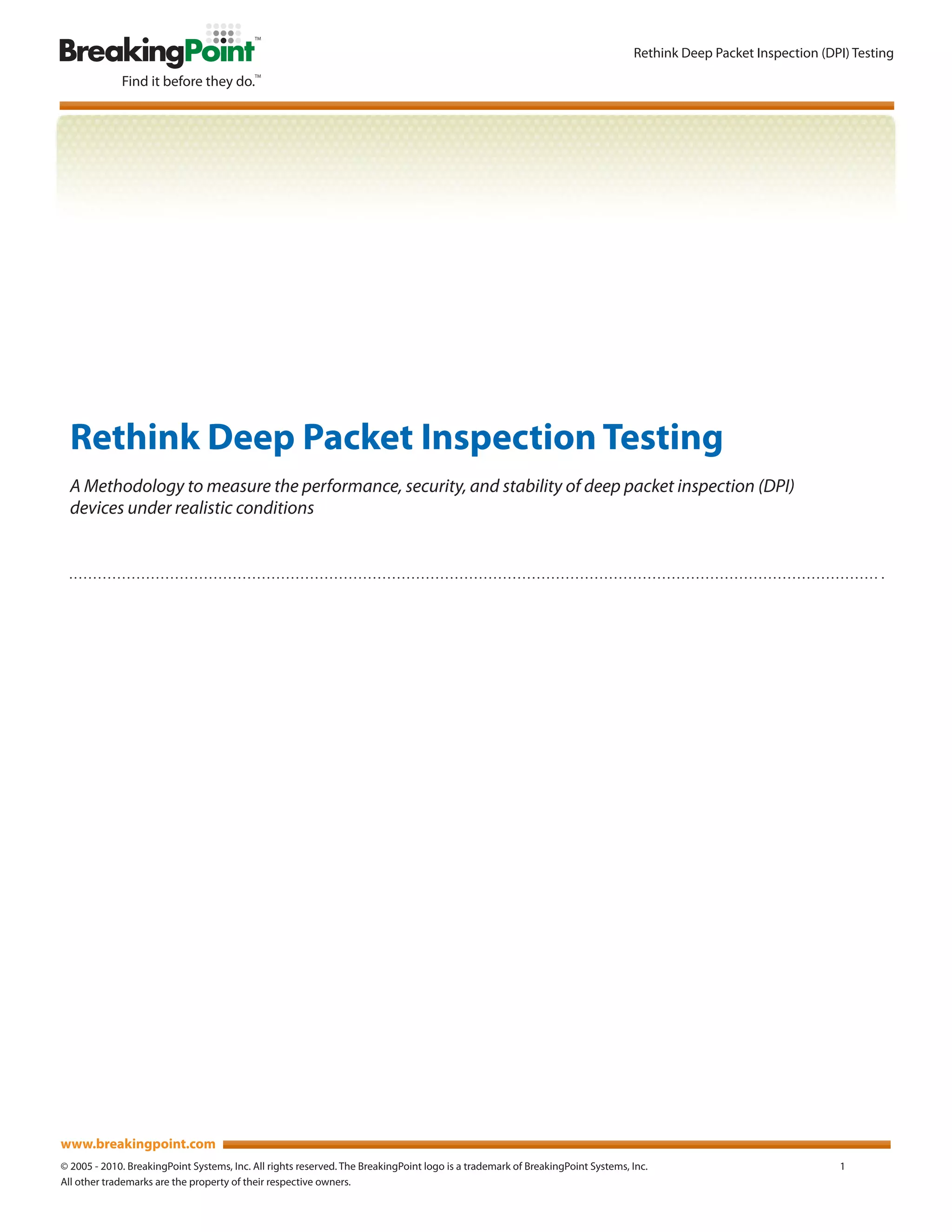 Deep Packet Inspection (DPI) Test Methodology | PDF