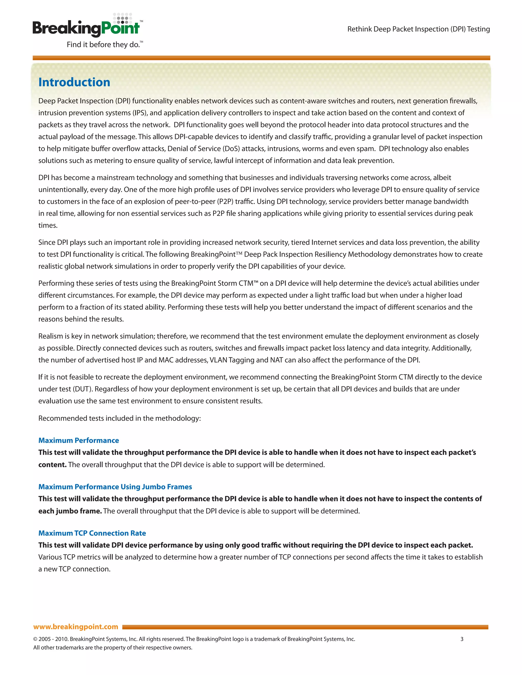 Deep Packet Inspection (DPI) Test Methodology | PDF