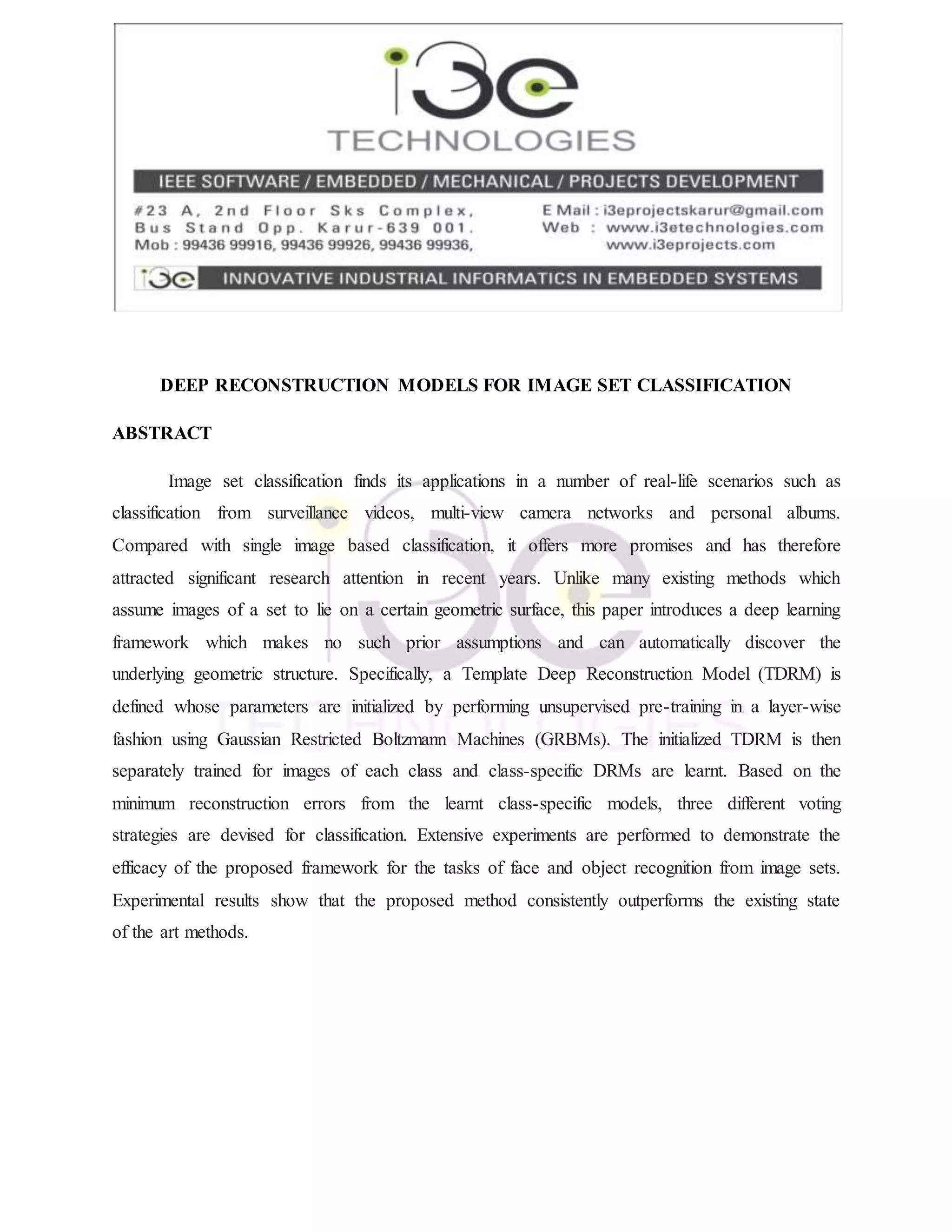 Deep reconstruction models for image set classification | DOCX | Cameras and Camcorders ...