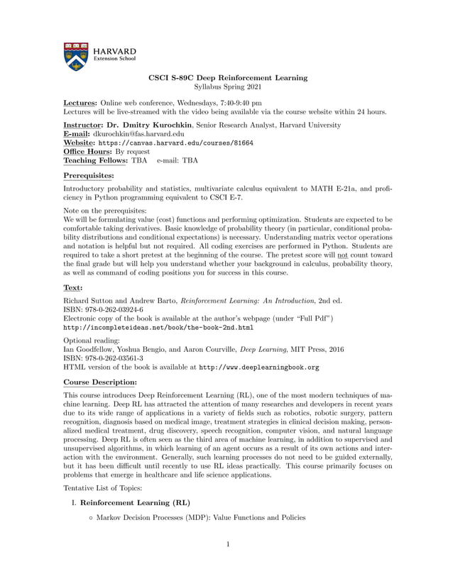 Deep reinforcement learning | PDF