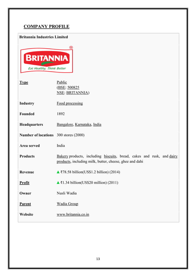 Britannia Project Report | PDF | Business Administration | Business