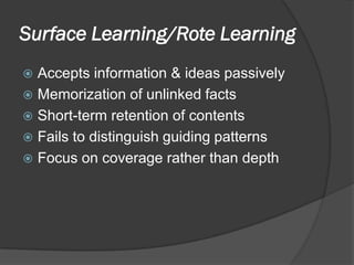 Deep & surface learning | PPTX