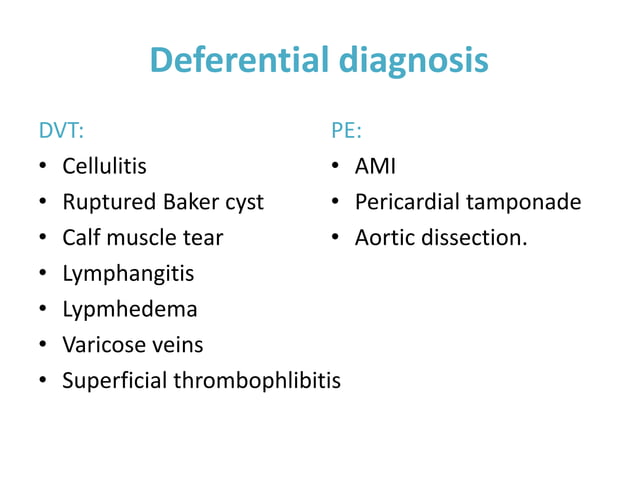 Deep vein thrombosis (DVT) and Pulmonary embolism (PE) | PPTX | Blood ...