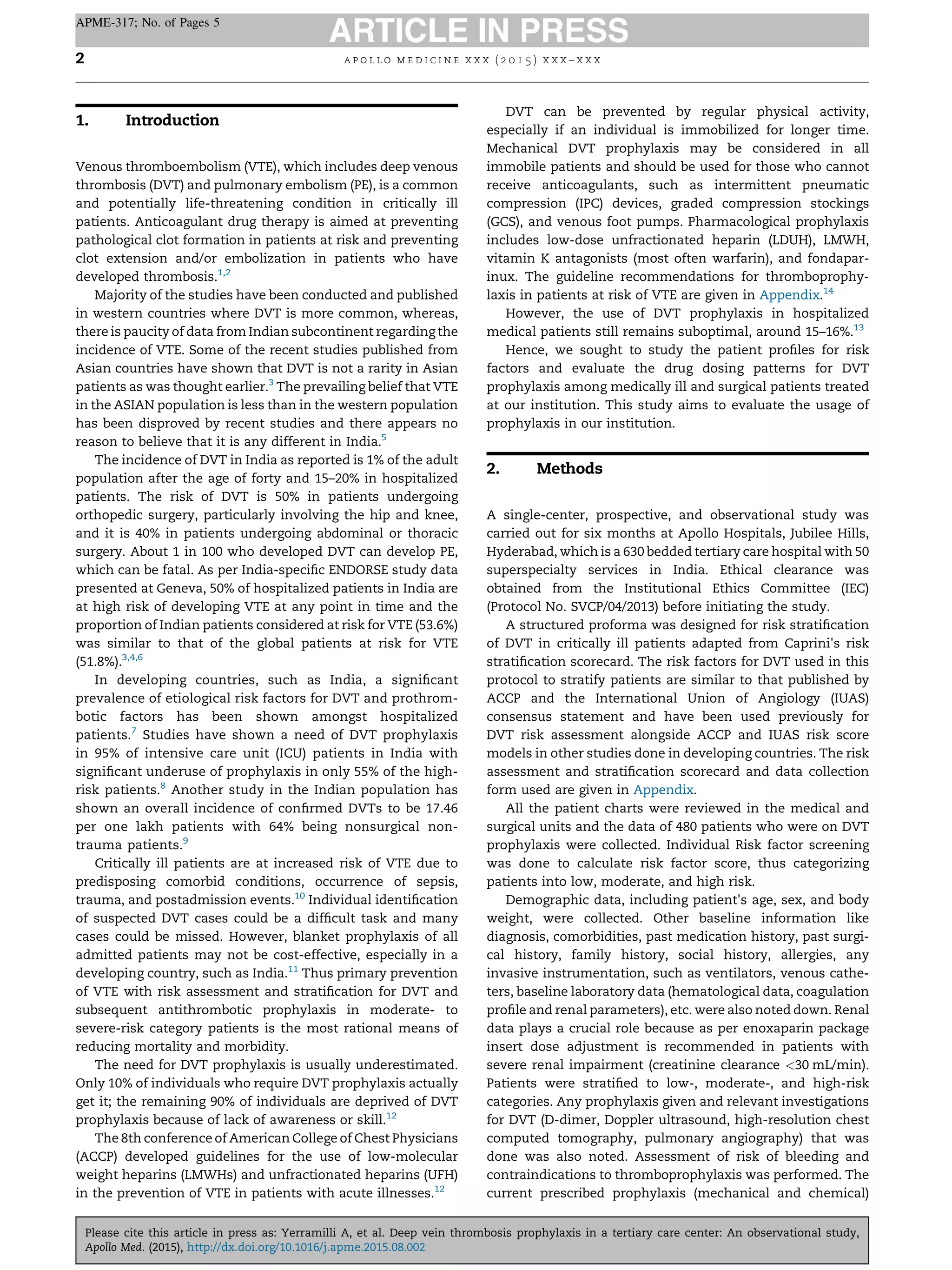 Deep vein thrombosis prophylaxis in a tertiary care center: An ...