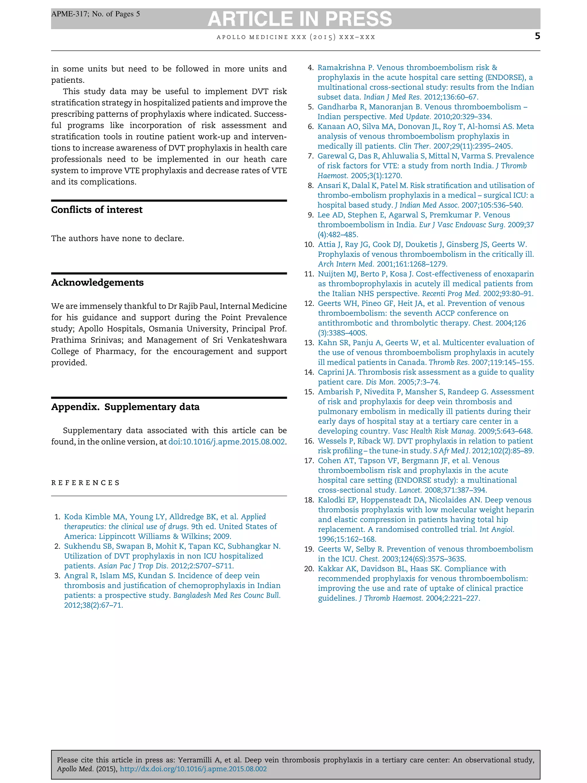Deep vein thrombosis prophylaxis in a tertiary care center: An ...