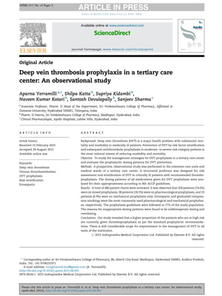 Deep vein thrombosis prophylaxis in a tertiary care center: An ...
