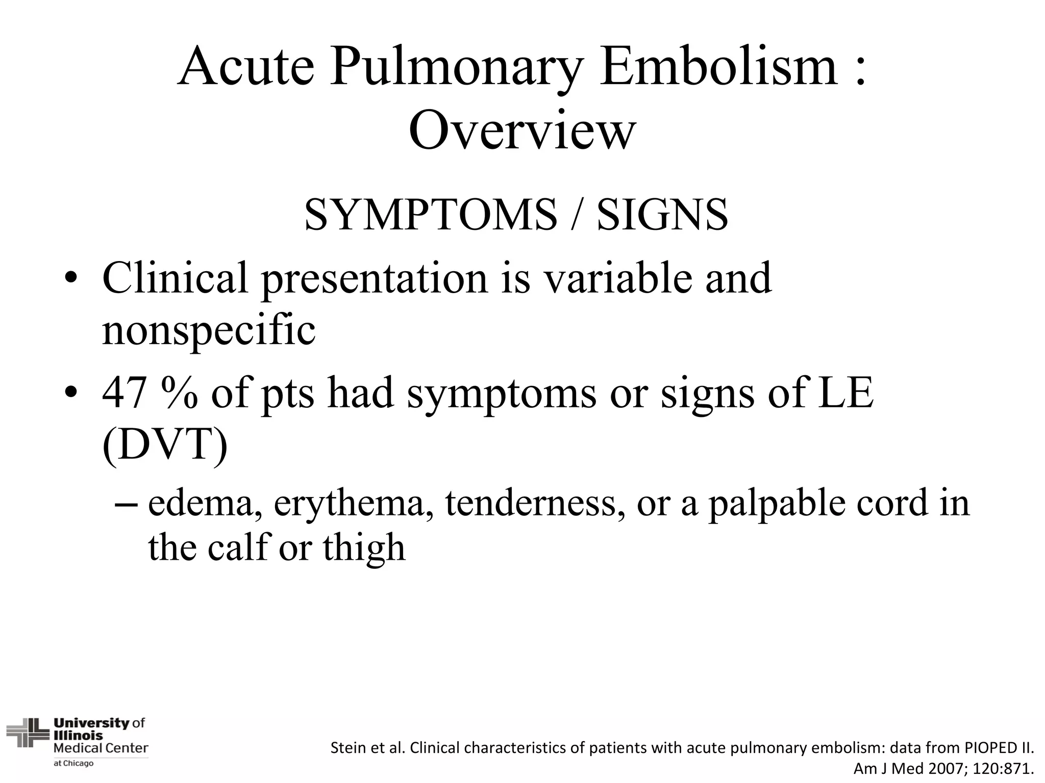 Deep Venous Thrombosis and Pulmonary Embolism : Diagnostic Approach and ...