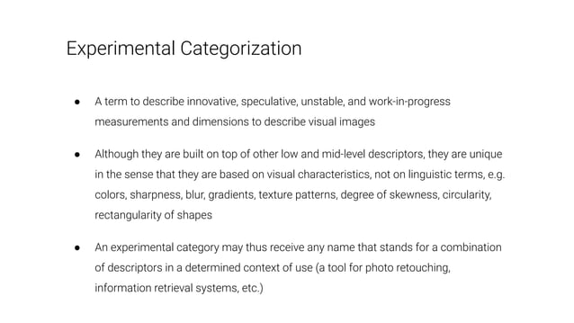 Experimental categorization and deep visualization | PPT