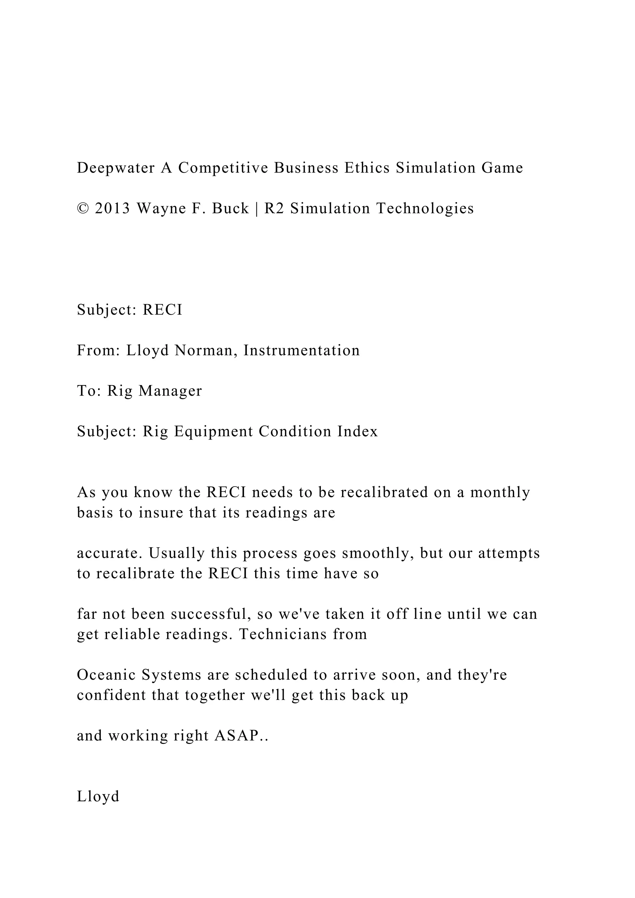 Deepwater A Competitive Business Ethics Simulation Game ©.docx