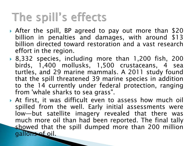 Deep Water Horizon Oil Spill (B. P. Oil Spill) | PPTX