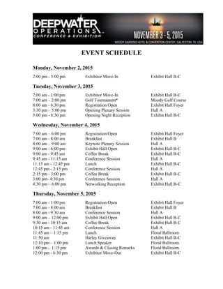 Deepwater Operations Conference - Schedule of Events | PDF