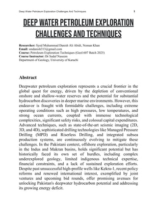 Deep Water Petroleum Exploration Challenges And Techniques - Syed ...