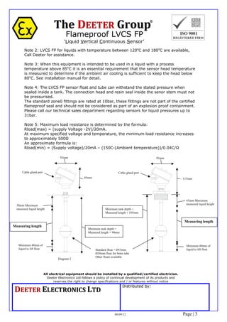 Deeter LVCS FP Flameproof Liquid Vertical Continuous Sensor - Spec Sheet | PDF