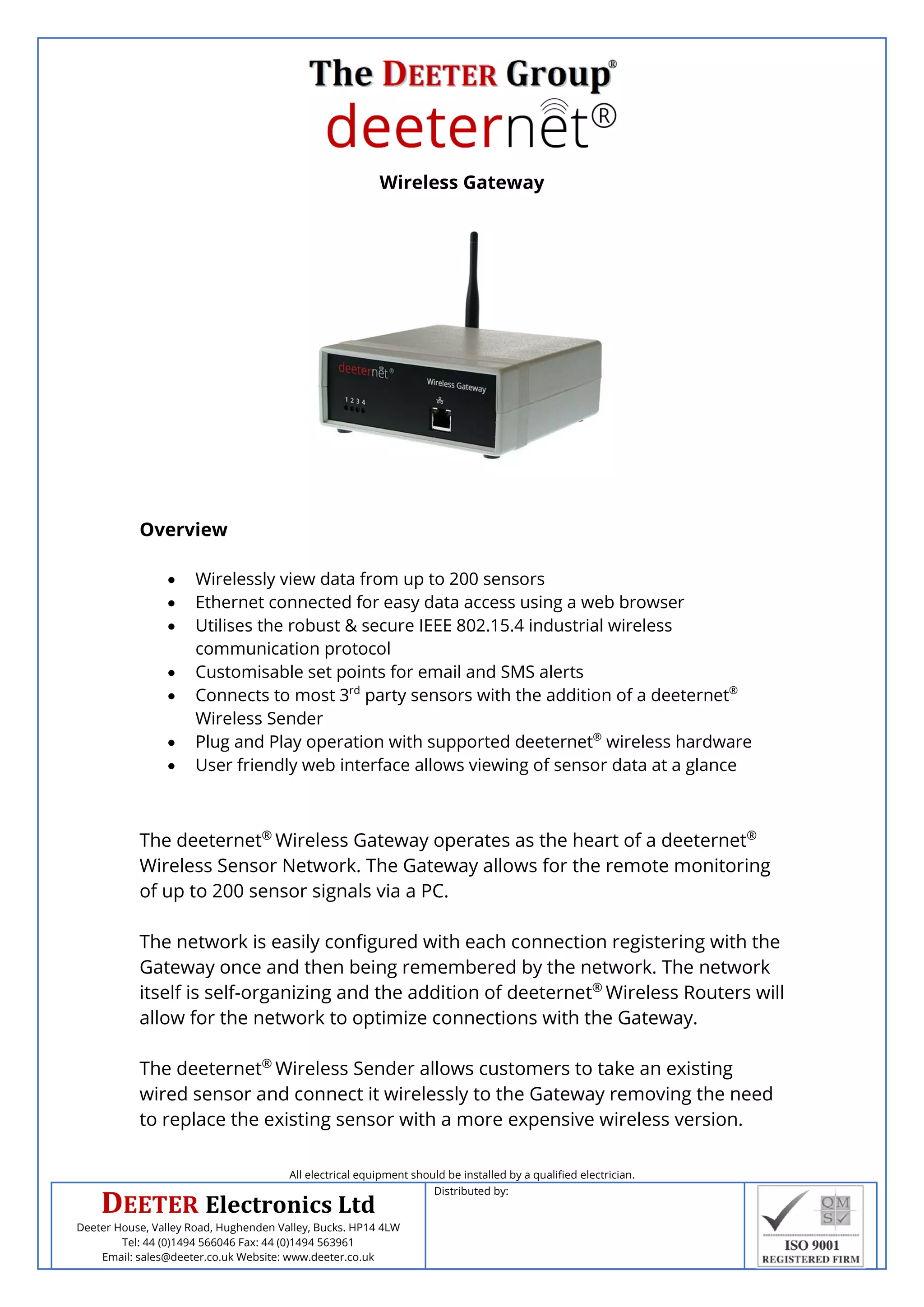 Deeternet Wireless Gateway - Spec Sheet | PDF