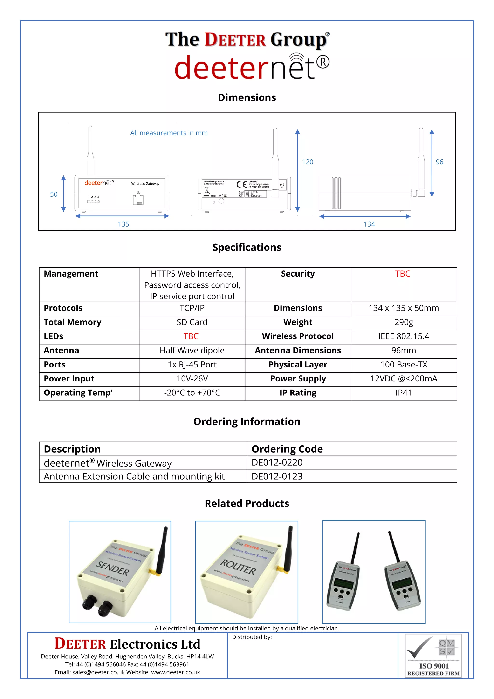 Deeternet Wireless Gateway - Spec Sheet | PDF