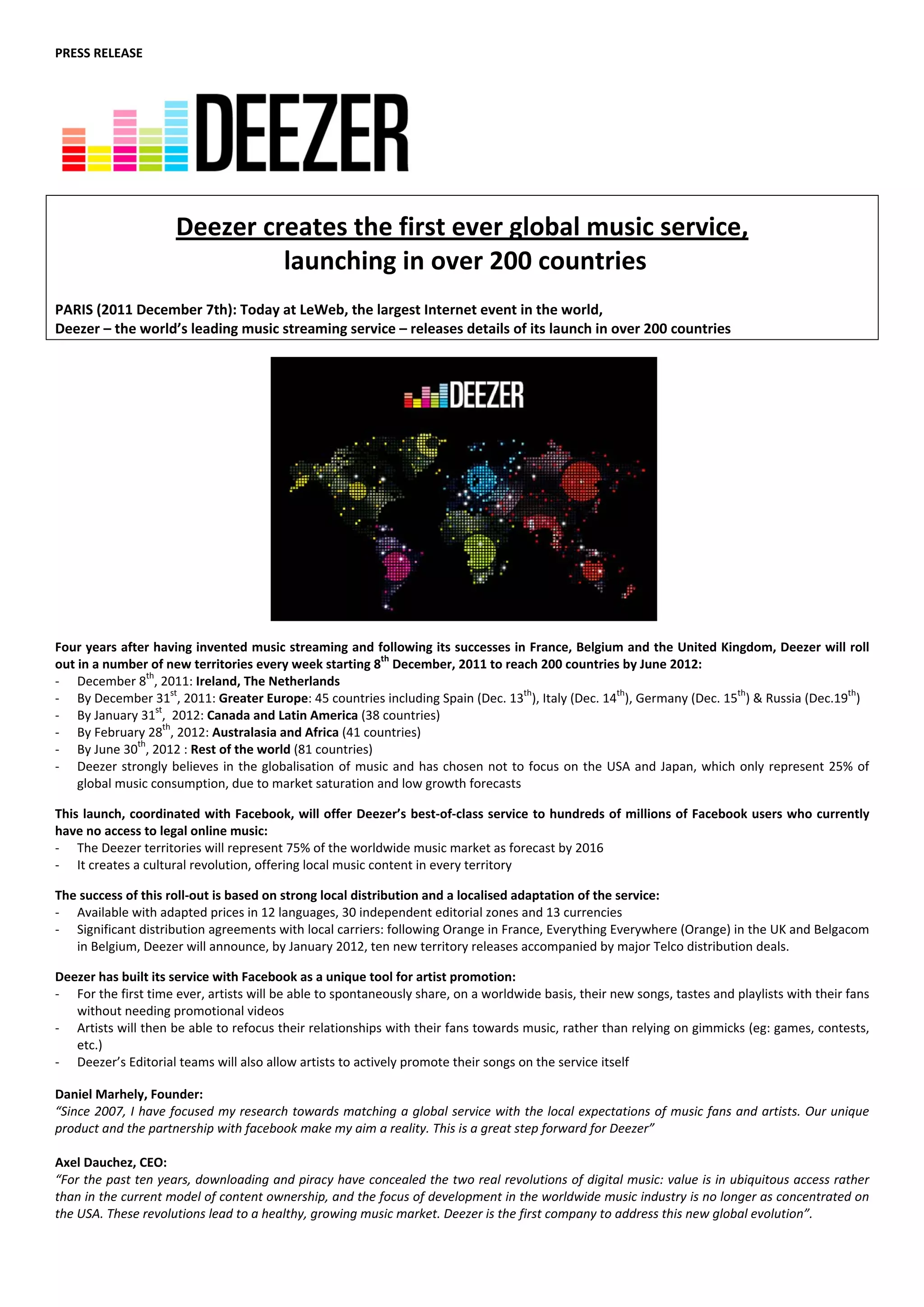 Deezer international launch 200 countries | PDF