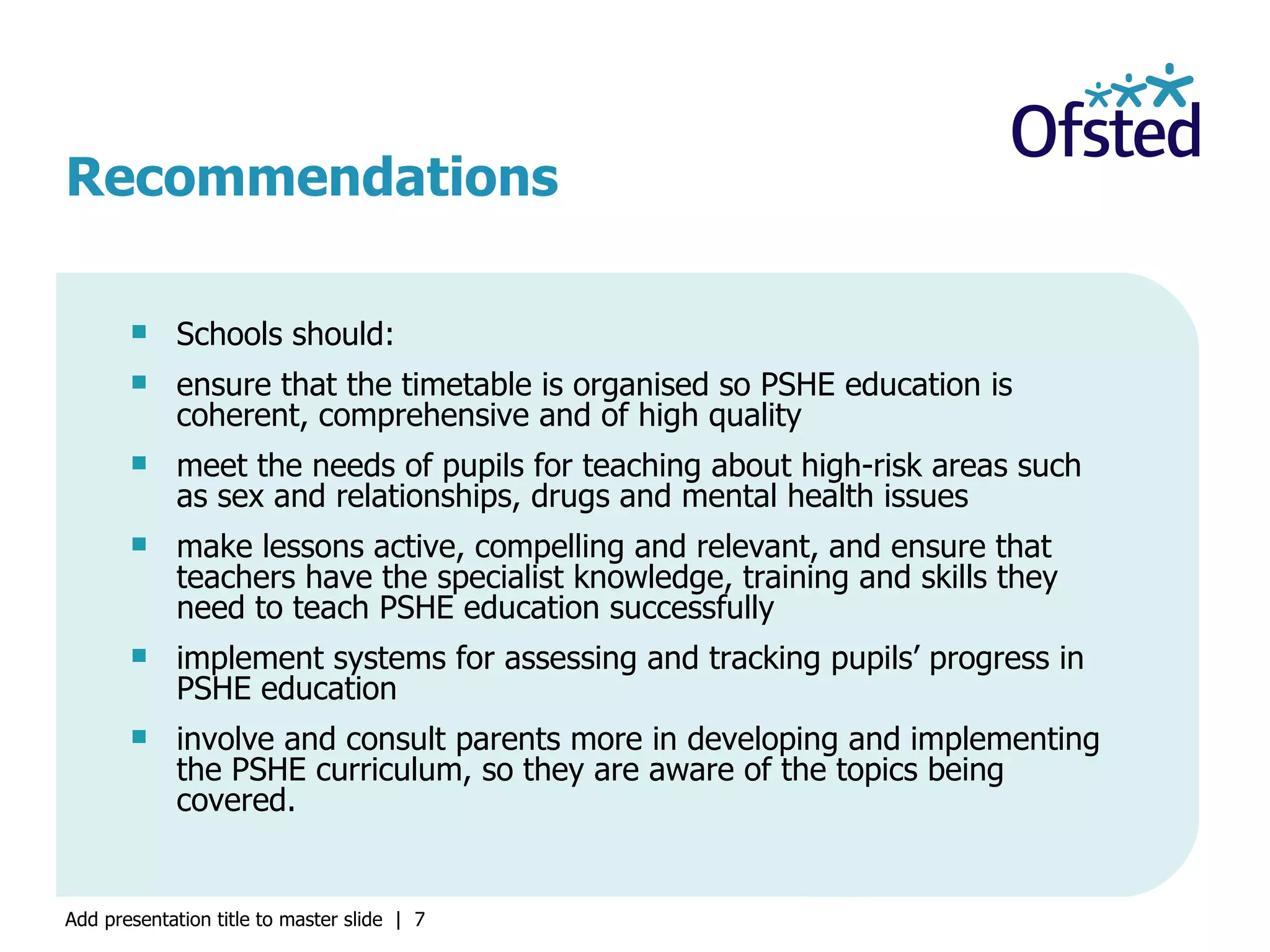 PSHE education in School - Ofsted | PPT