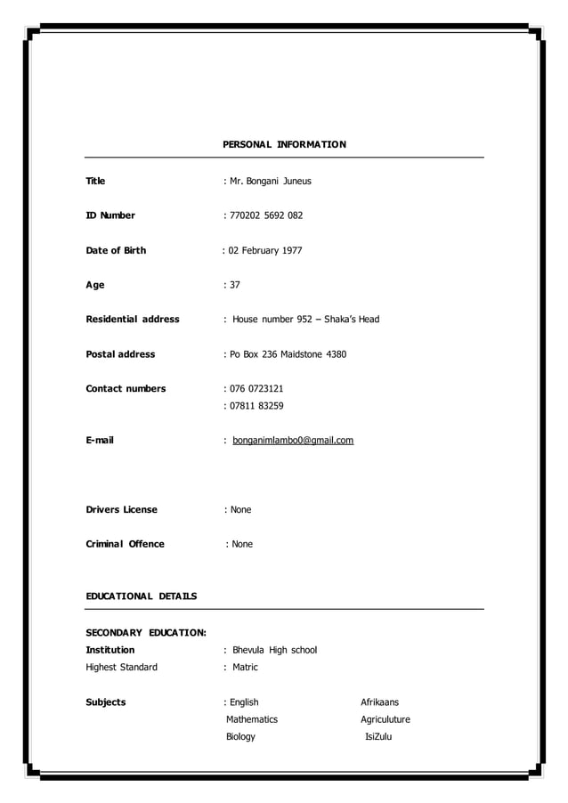 Bongani (1) CV | PDF