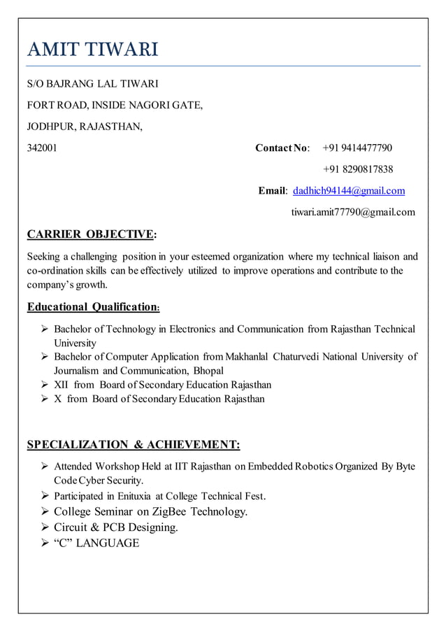 AMIT TIWARI. | DOCX | Robotics | Technology & Computing