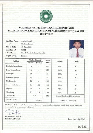 Matric Marksheet | PDF