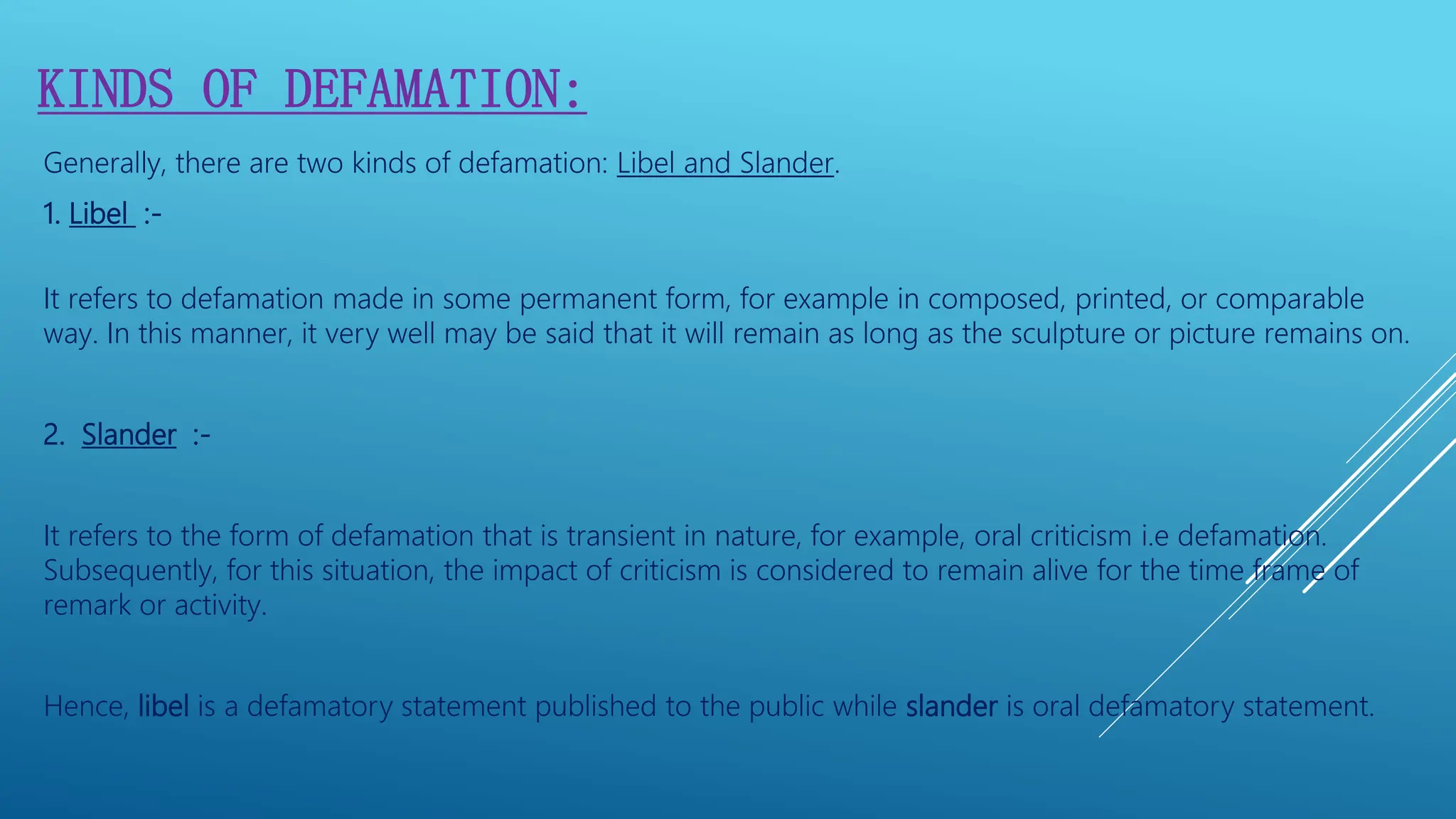 Defamation and its types - law of torts seminar ppt | PPTX