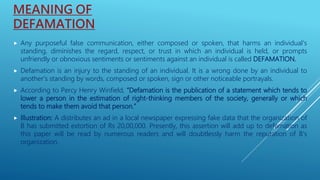Defamation and its types - law of torts seminar ppt | PPTX
