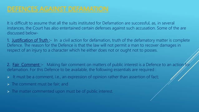 Defamation and its types - law of torts seminar ppt | PPTX