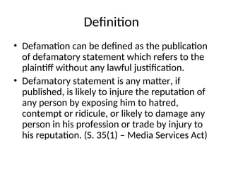 SLIDES ON DEFAMATION IN LAW OF TORTS.ppt