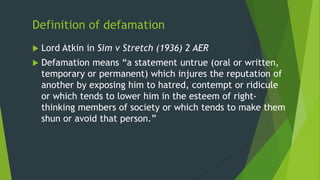 DEFAMATION I.pptx | Law