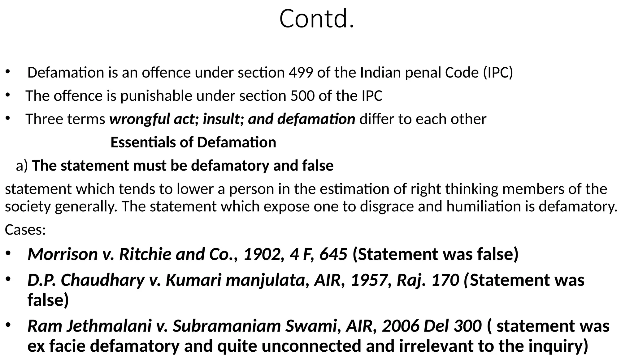 DEFAMATION IN TORTS (Law of Torts in India).pptx