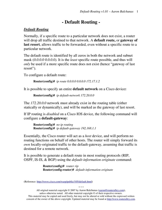 Default routing | PDF | Computer Networking | Computing