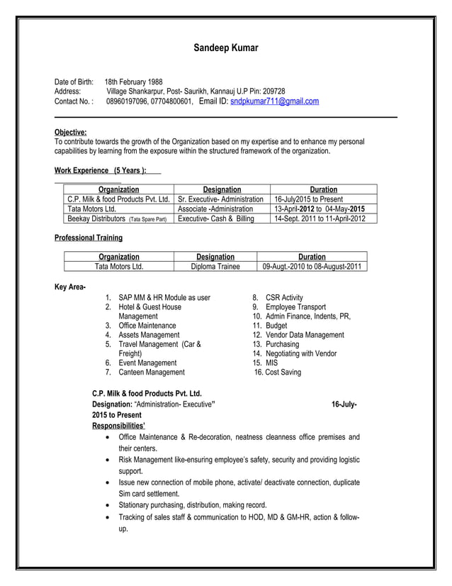 Resume Sandeep Kumar | PDF Resume Sandeep Kumar | PDF