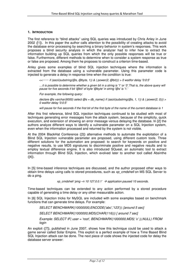 Time Based Blind Sql Injection Using Heavy Queries Pdf