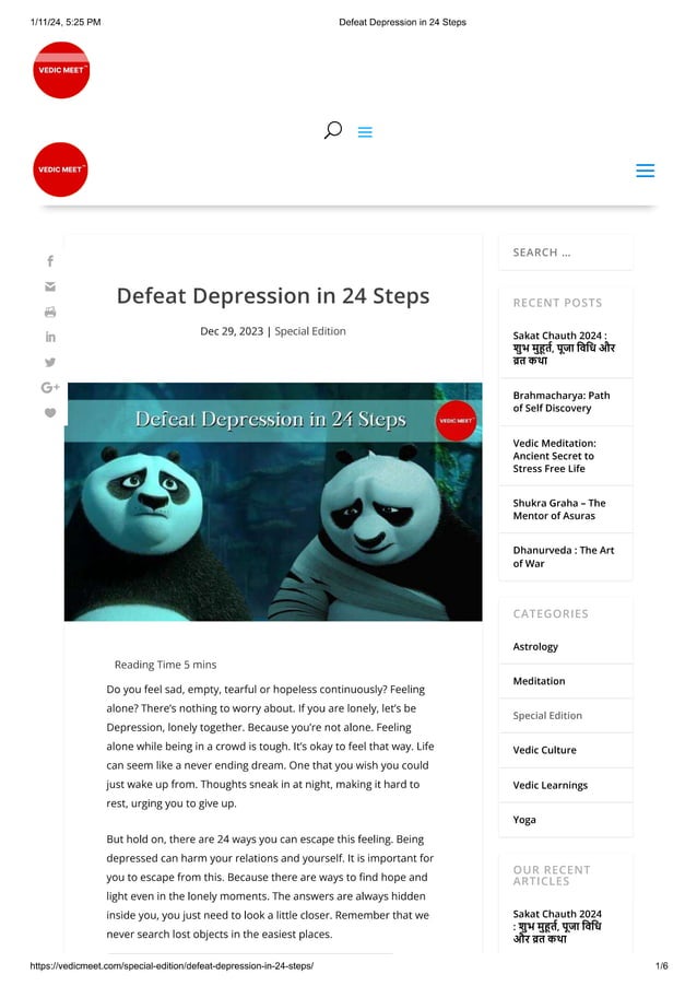 Depression - Defeat Depression in 24 Steps | PDF
