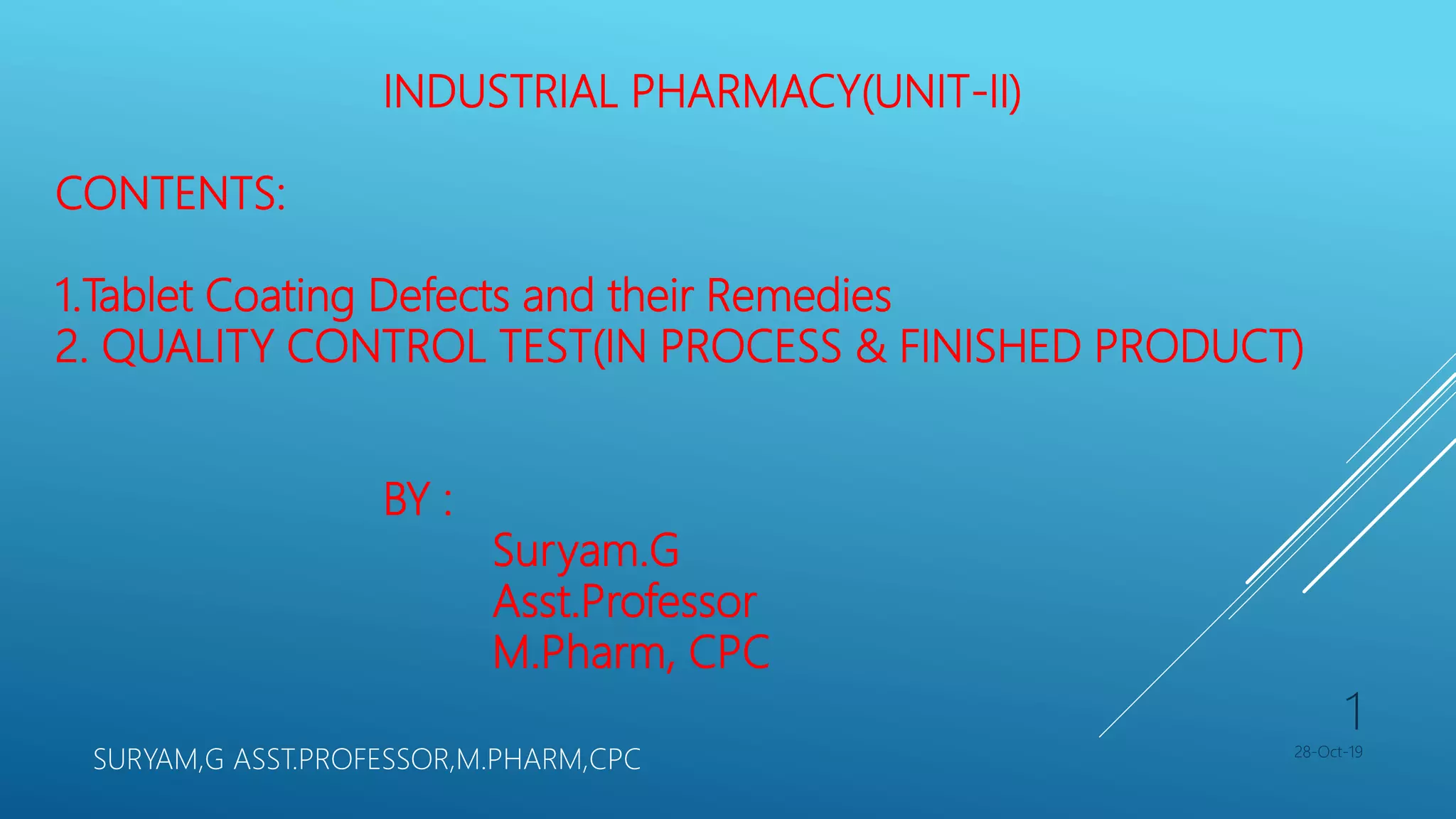 Defeccts of tablet coating unit ii | PPTX