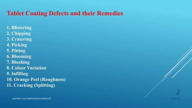 Defeccts of tablet coating unit ii | PPT