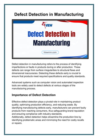 Defect Detection in Manufacturing - VIEW | PDF