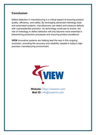 Defect Detection in Manufacturing - VIEW | PDF