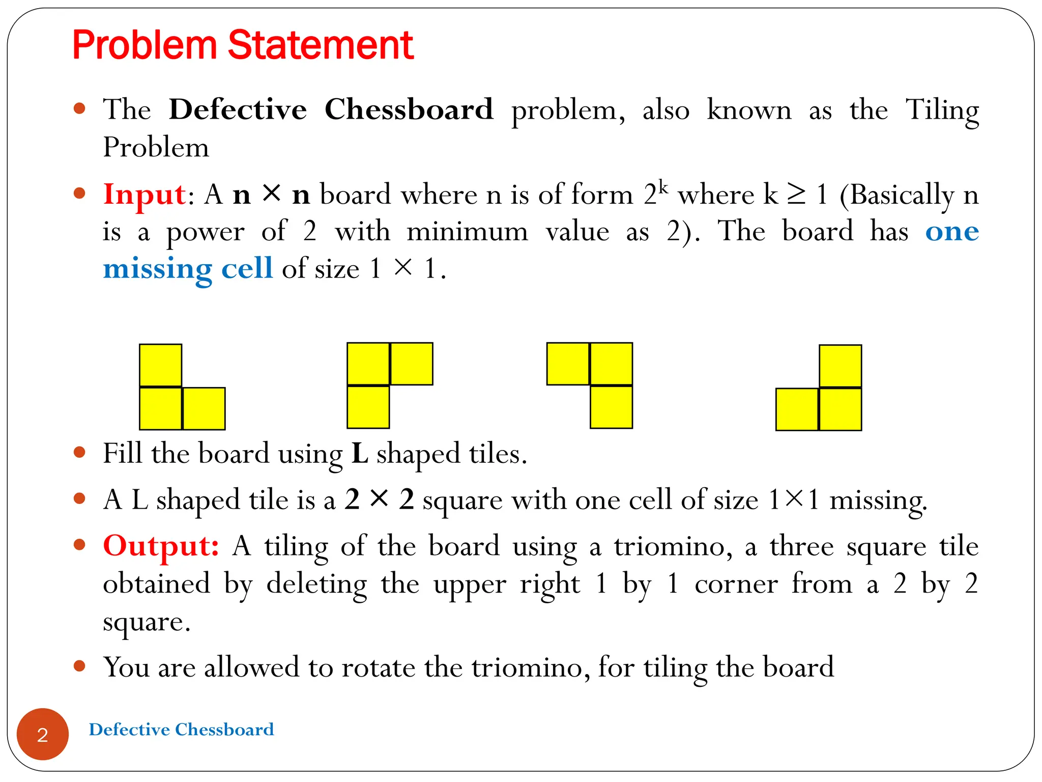Defective-Chessboard using greedy method DAA | PDF