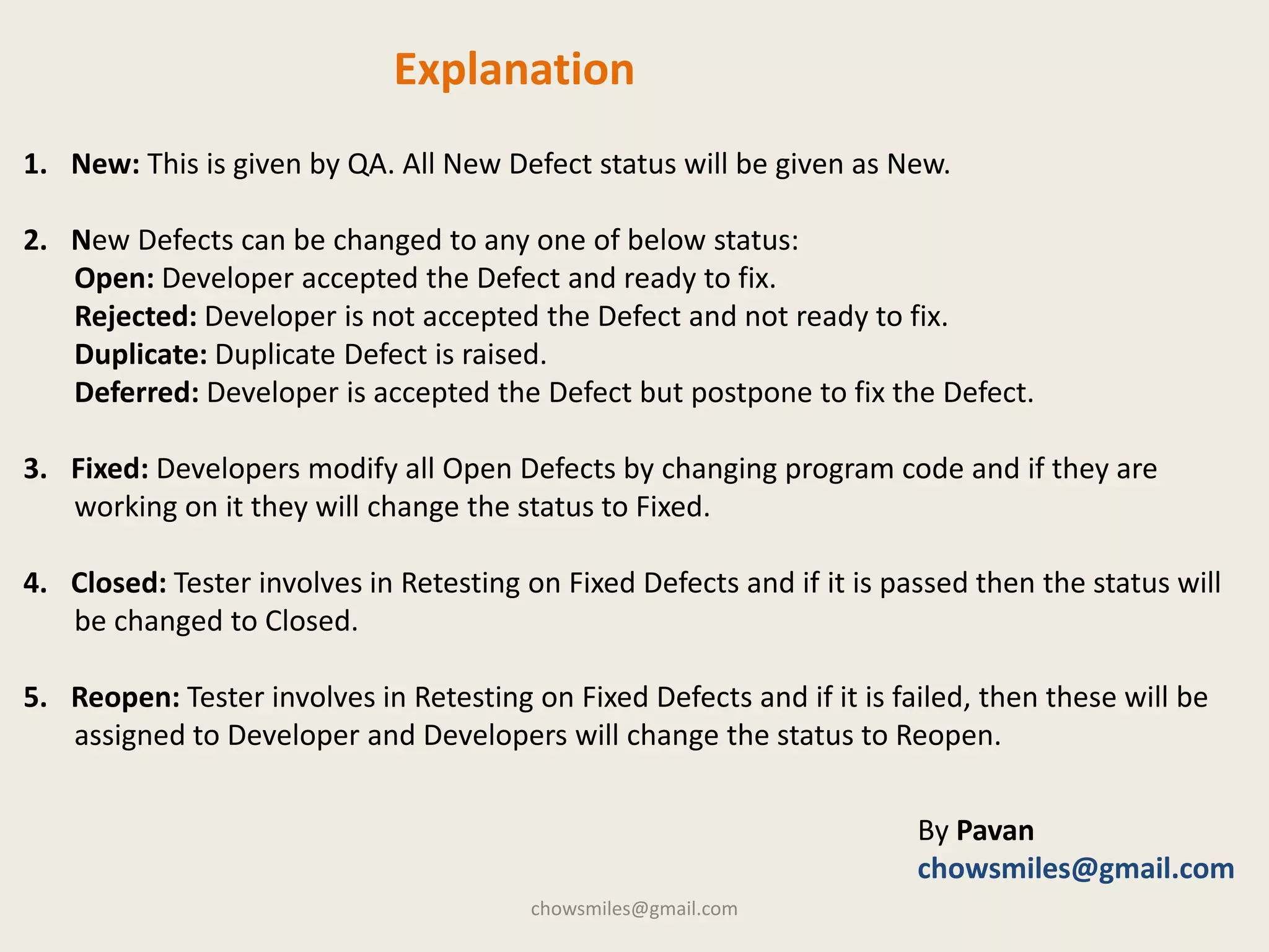 Defect life cycle and Defect Status Life Cycle | PPTX
