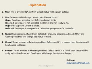 Defect life cycle and Defect Status Life Cycle | PPTX