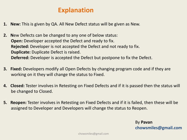 Defect life cycle and Defect Status Life Cycle | PPTX