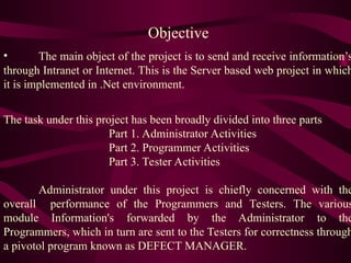 Defect manager presentation made with a concern of the user | PPT