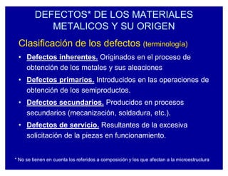 Defectos de los materiales metalicos y su origen. | PDF