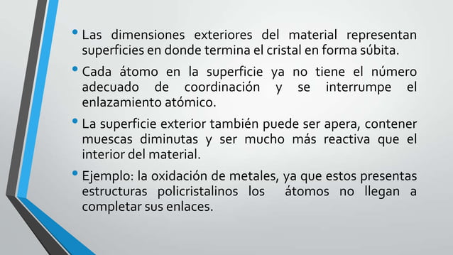 Defectos o imperfecciones en los sistemas cristalinos | PPTX