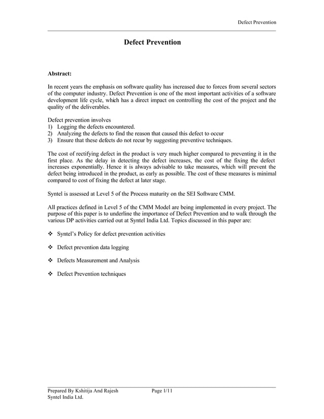 Defect Prevention | PDF