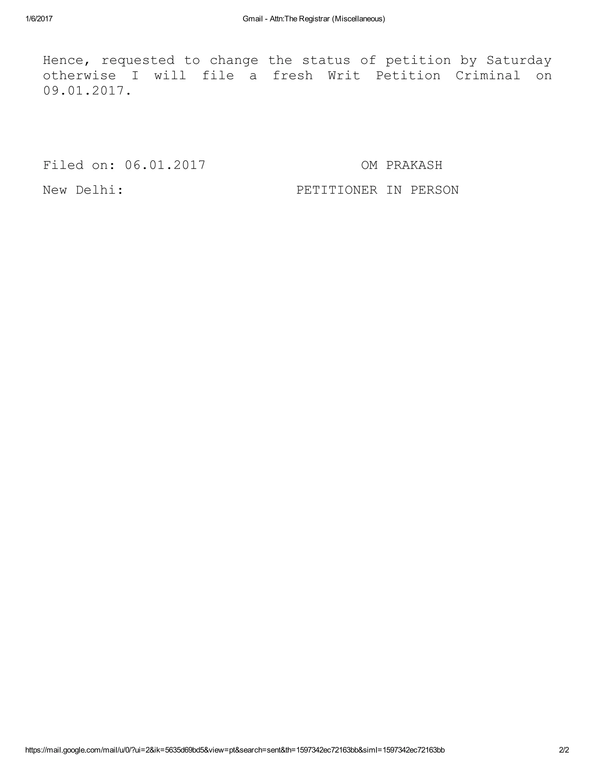 Defects Cure Letter by Om Prakash Poddar dated 06.01.2017